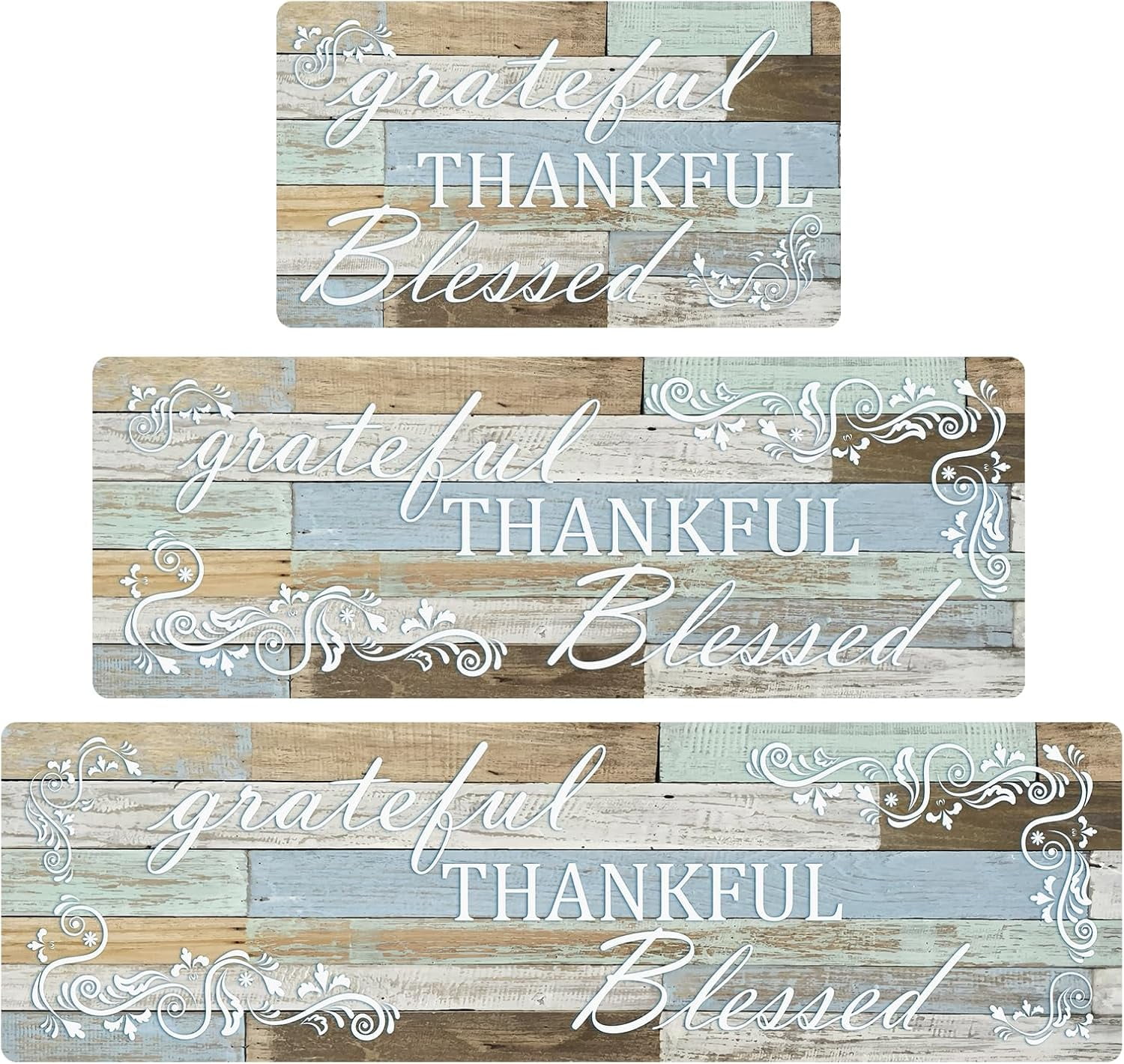 Thankful Kitchen Mats for Floor, 3 Pieces Non Slip Cushioned Kitchen ...
