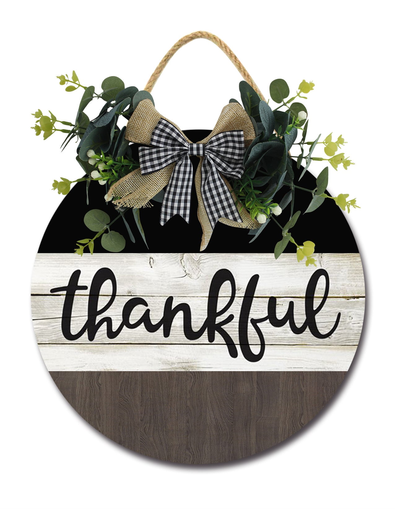 Thankful Sign Front Door Porch Decorations, Round Rustic Wood Hanging ...