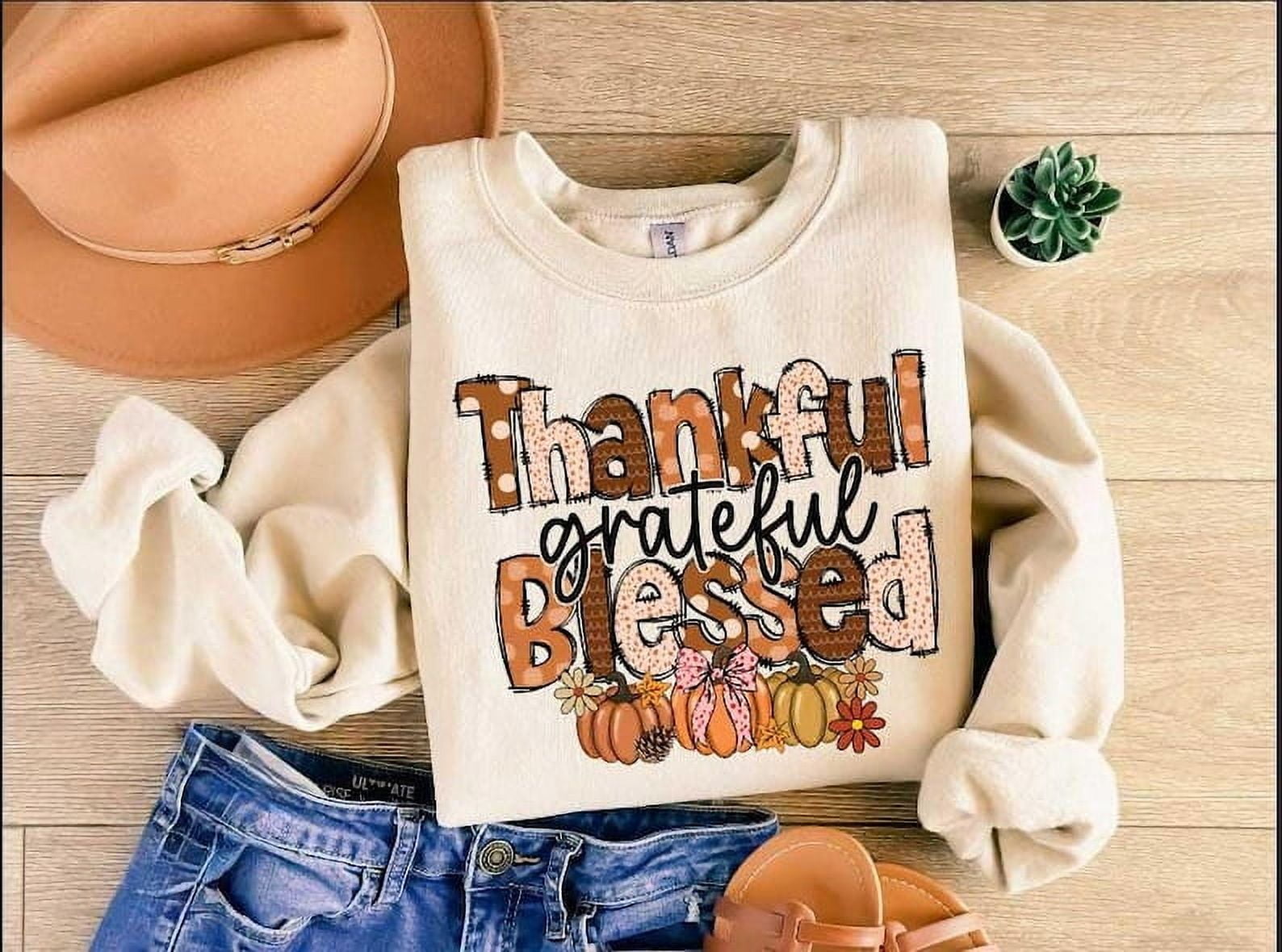 Thankful Sweatshirt, Thanksgiving Sweatshirt, Thankful Grateful Blessed ...