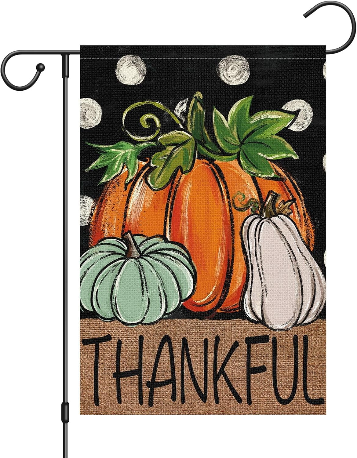 Thankful Thanksgiving Garden Flag Double Sided, Polka Dots Fall Pumpkin ...