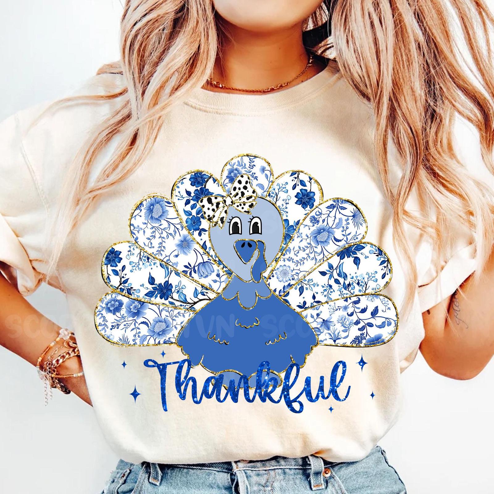 Thankful Turkey Png, Thanksgiving Png, Blue Toile Turkey Png, Coolest ...