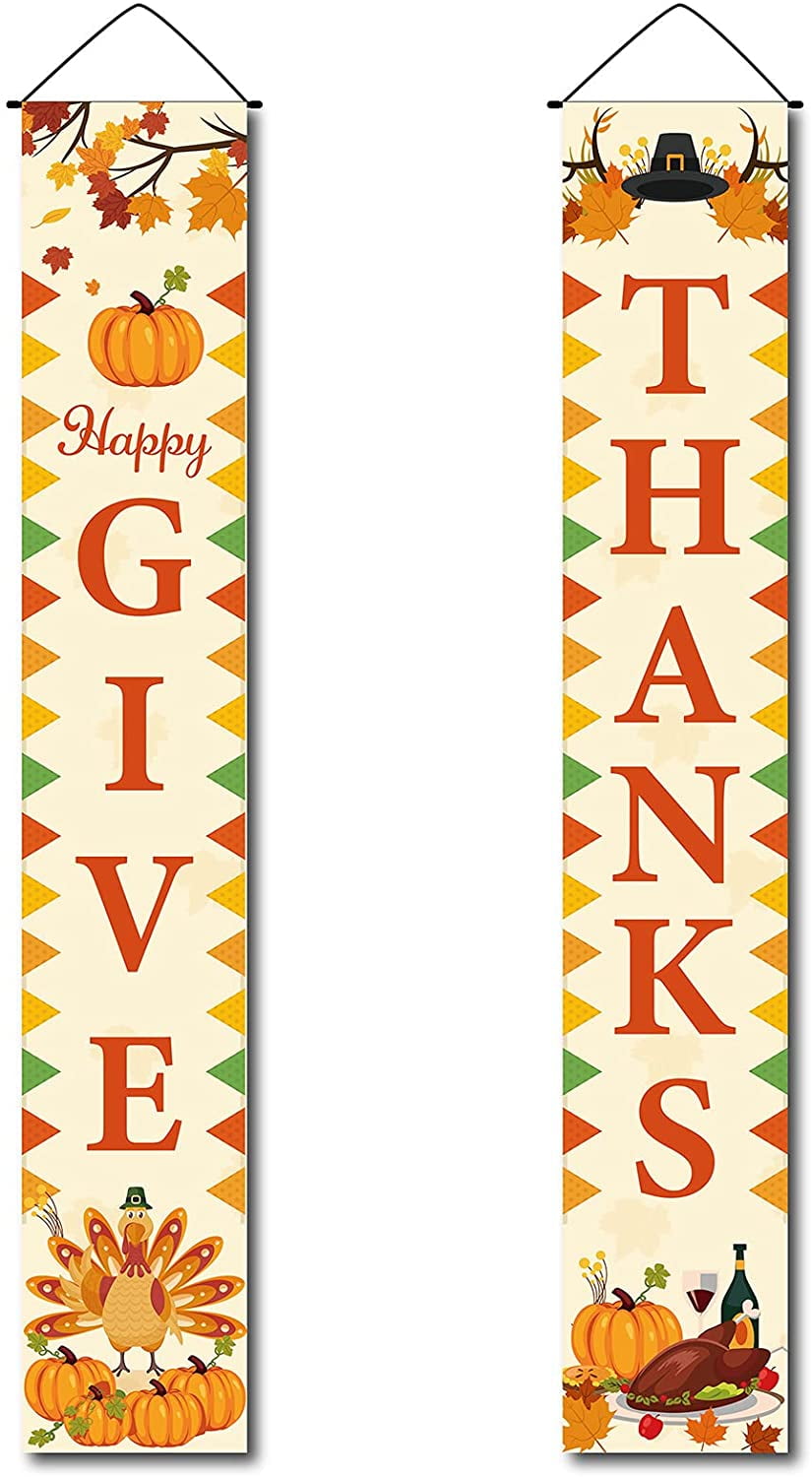 Thanks Give Hanging Banner Pumpkin Turkey Wine Beer Door Decor Welcome ...