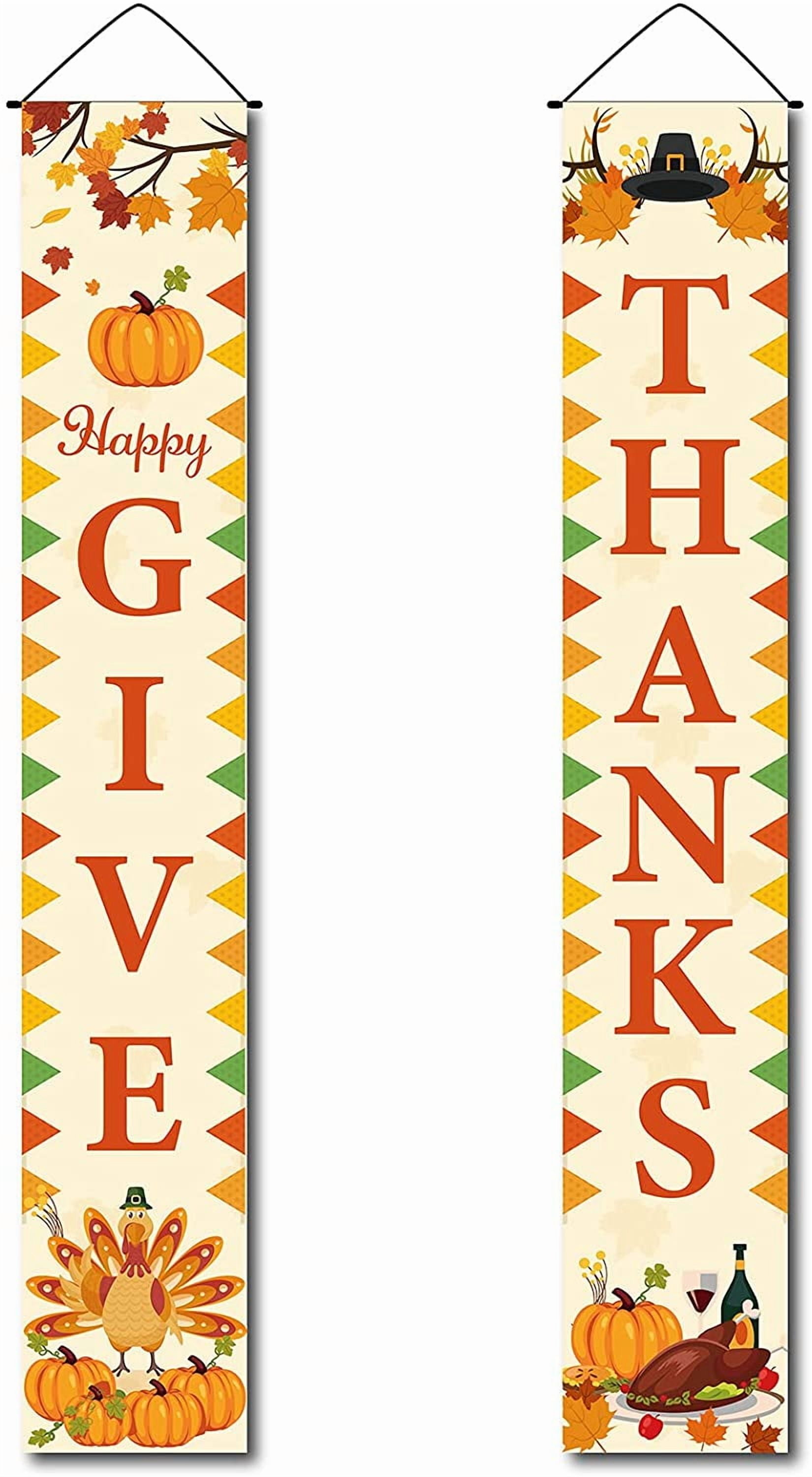 Thanks Give Hanging Banner Pumpkin Turkey Wine Beer Door Decor Welcome ...