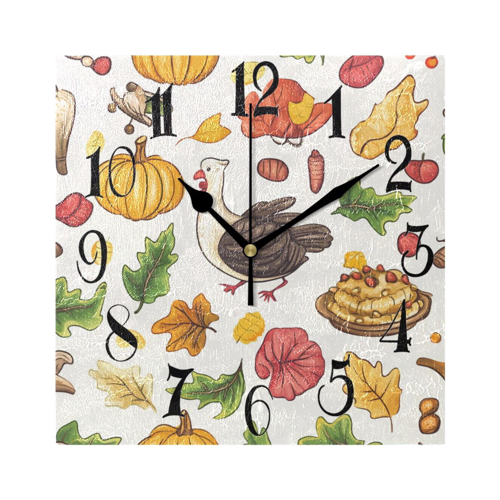 Thanks Giving Chicken Wall Clock Decorative Square Silent Non-Ticking ...