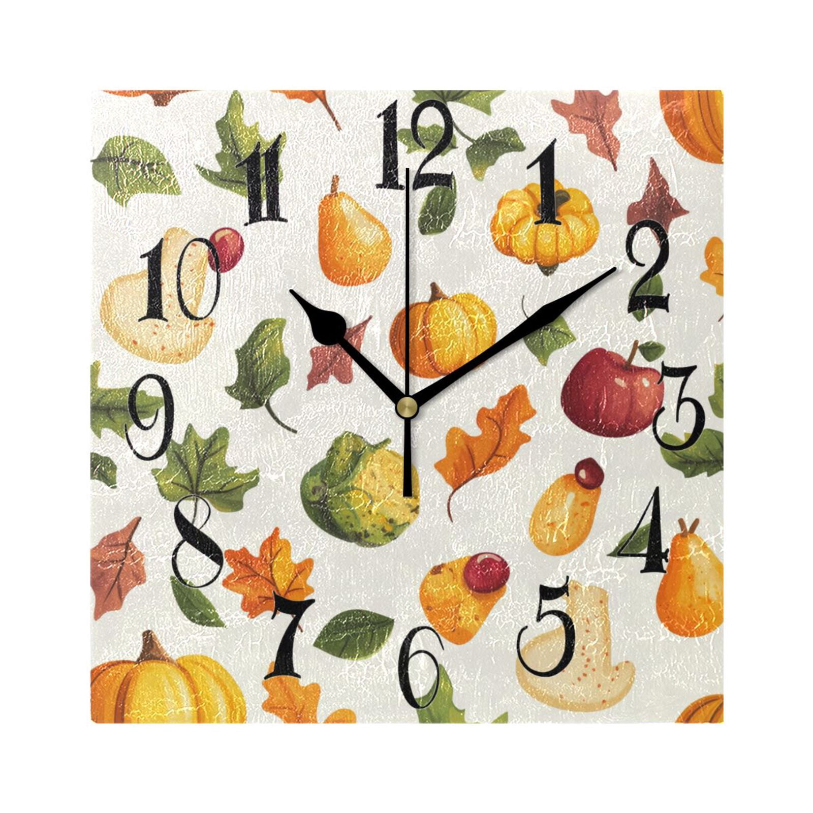Thanks Giving Vegetable Wall Clock Decorative Square Silent Non-Ticking ...