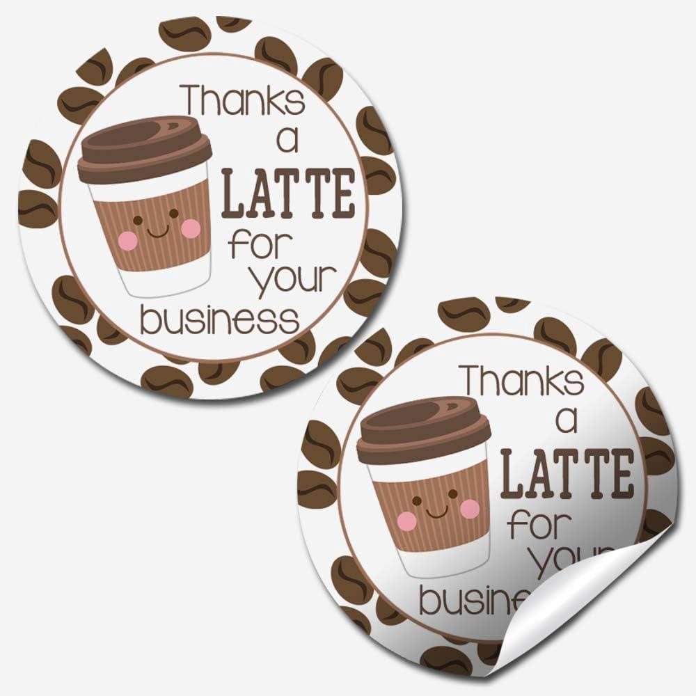 Thanks A Latte Coffee Themed Thank You Customer Appreciation Sticker ...