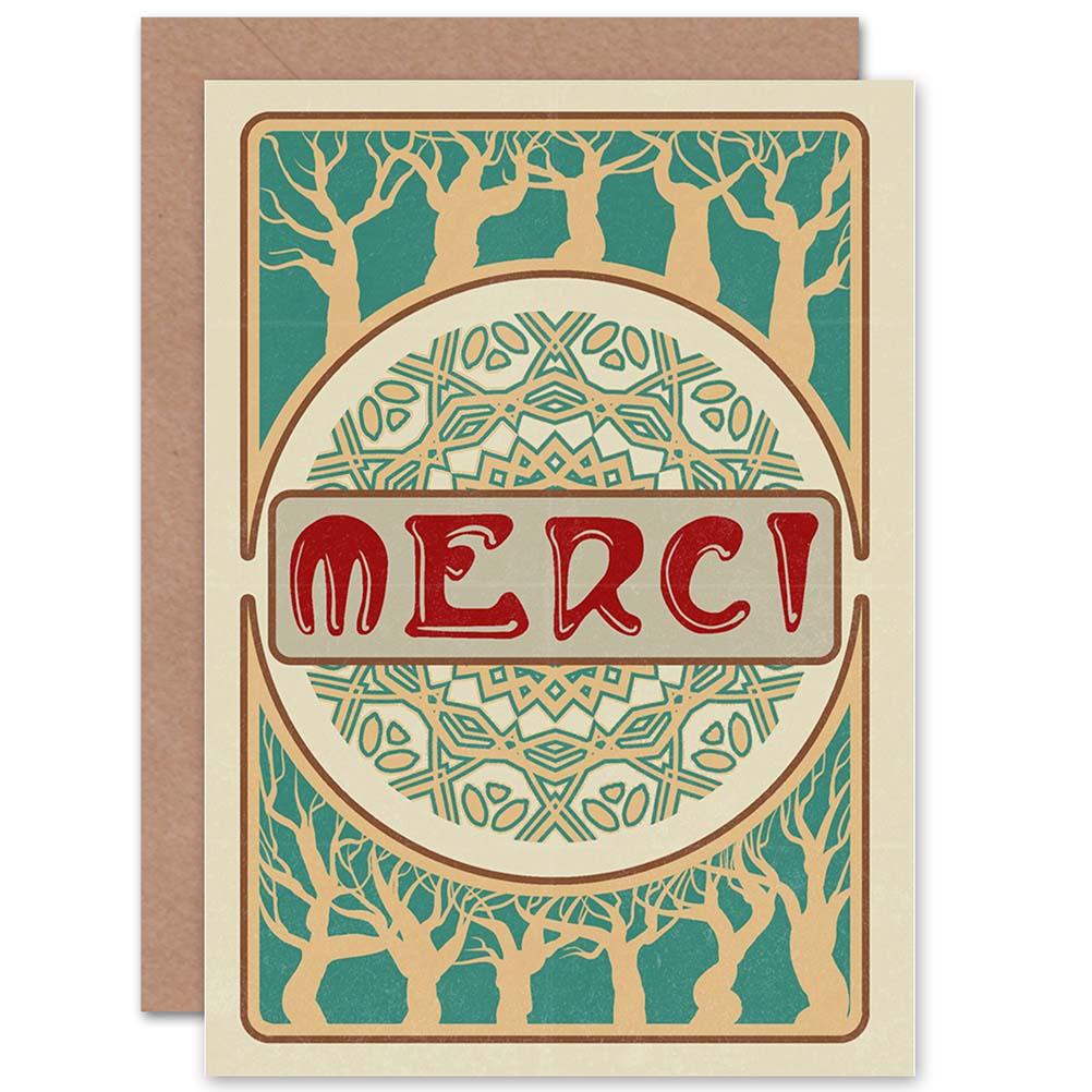 Thanks Merci Nouveau Style Greetings Card Plus Envelope Blank inside ...