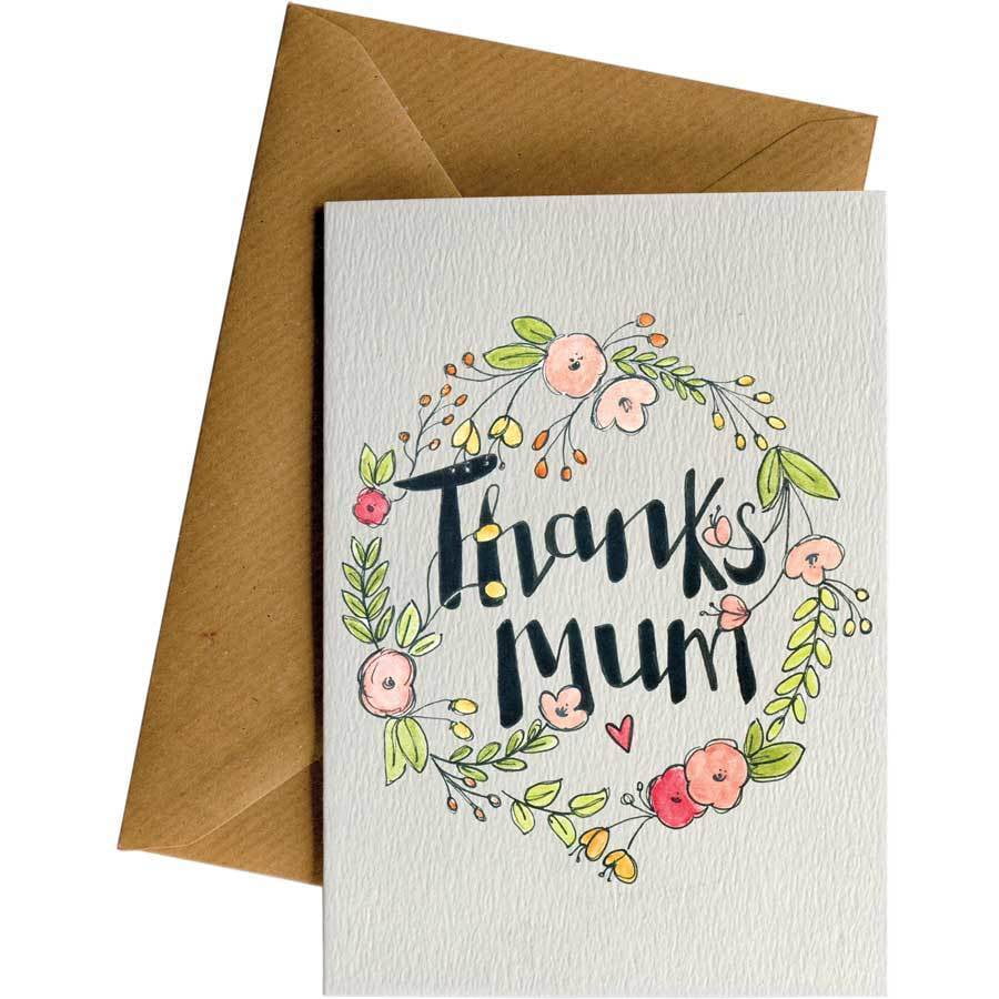 Thanks Mum Card – Beautiful Floral Design – Blank Inside – Includes ...
