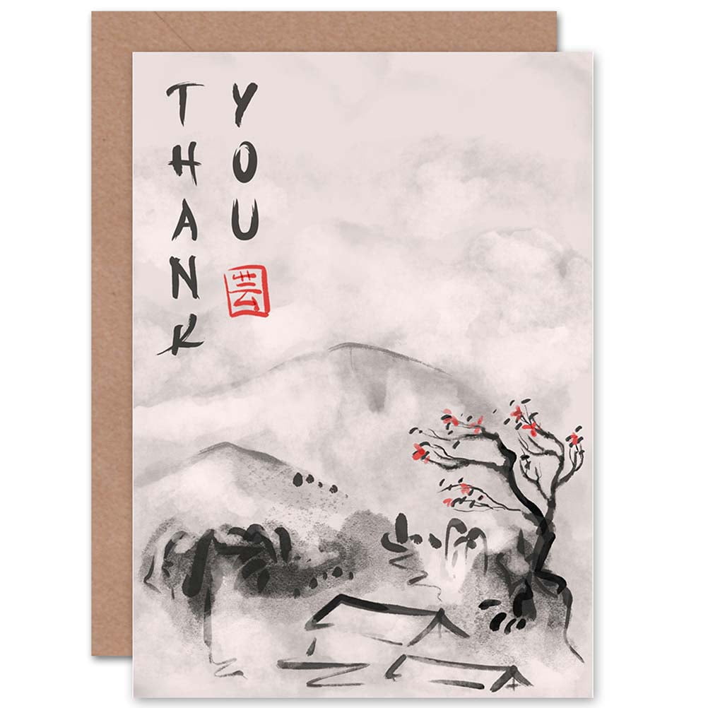 Thanks Thank You Japanese Style Greetings Card Plus Envelope Blank ...
