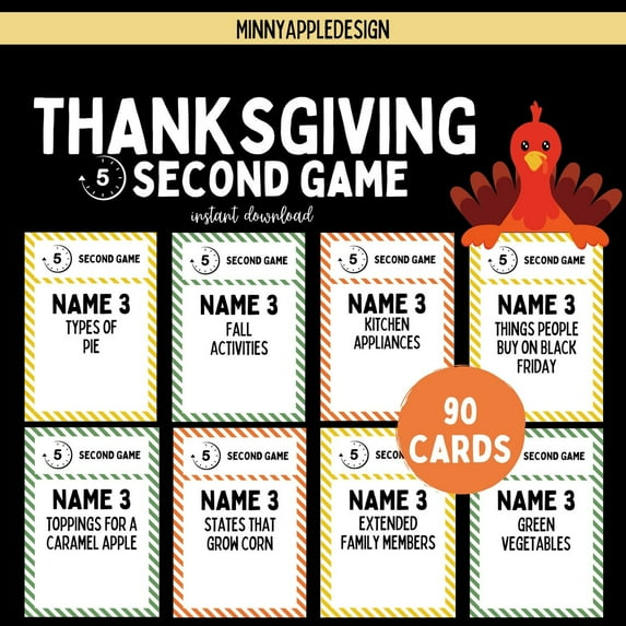 Thanksgiving 5 Second Game, Printable Thanksgiving Game, Thanksgiving ...
