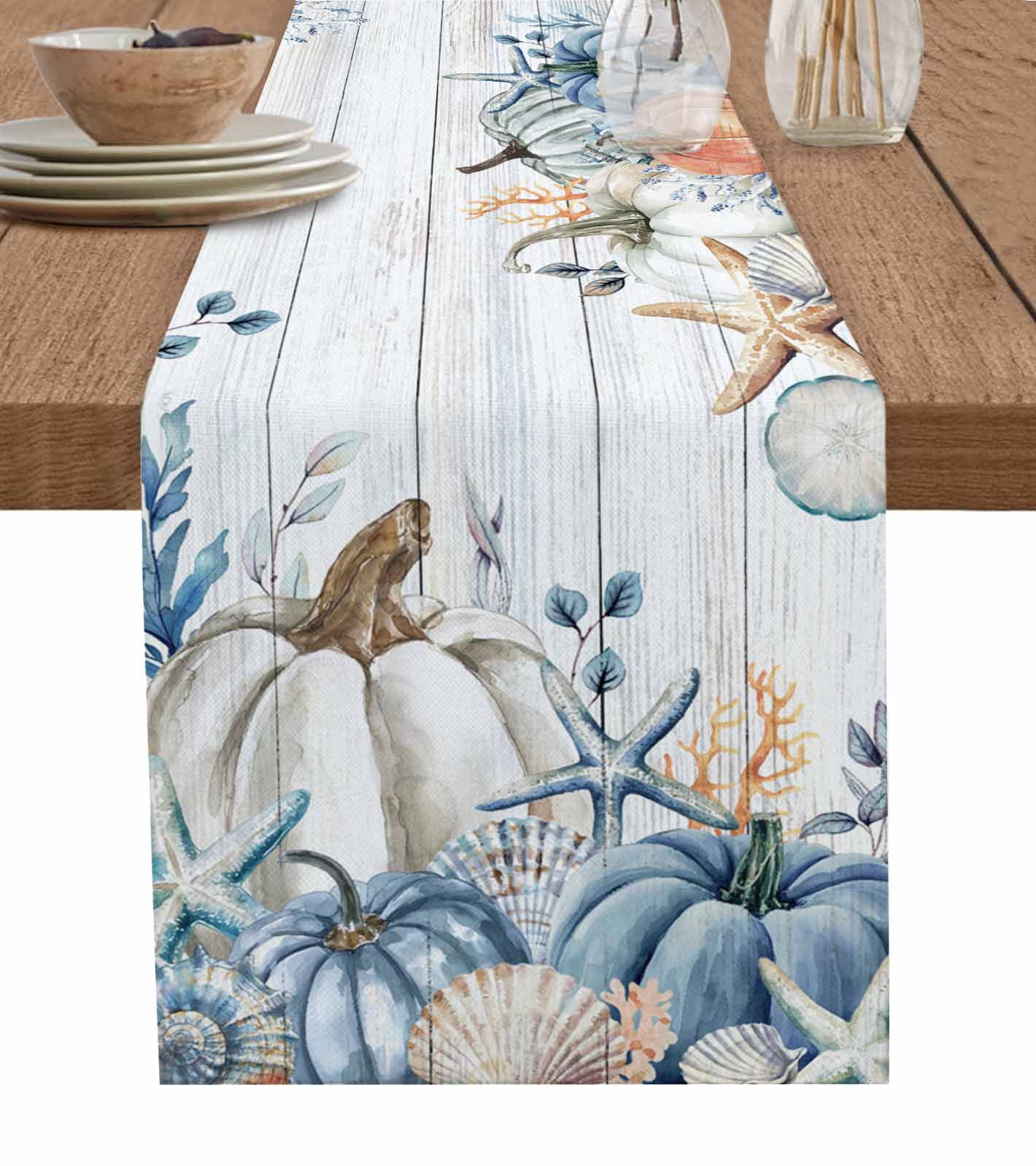 Thanksgiving Autumn Oil Painted Pumpkin Table Runner Home Wedding Table Flag Mat Table ...