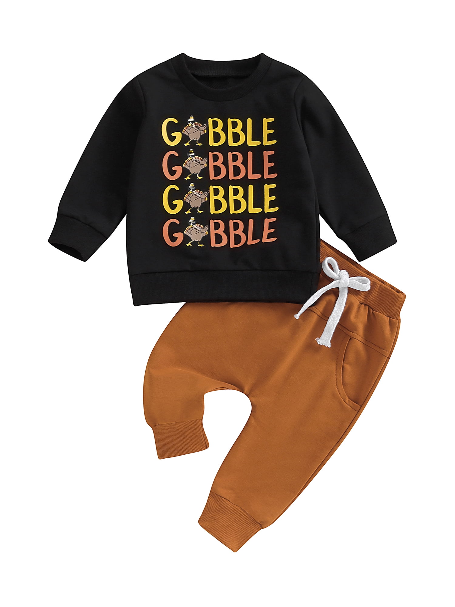 Thanksgiving Baby Boy Outfit Turkey Gobble Crewneck Sweatshirt Long ...