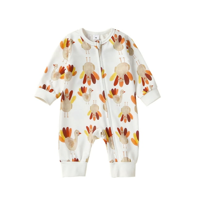 Thanksgiving Baby Girl Boy Outfit Newborn Turkey Onesie Long Sleeve Zipper Romper Jumpsuit Fall ...