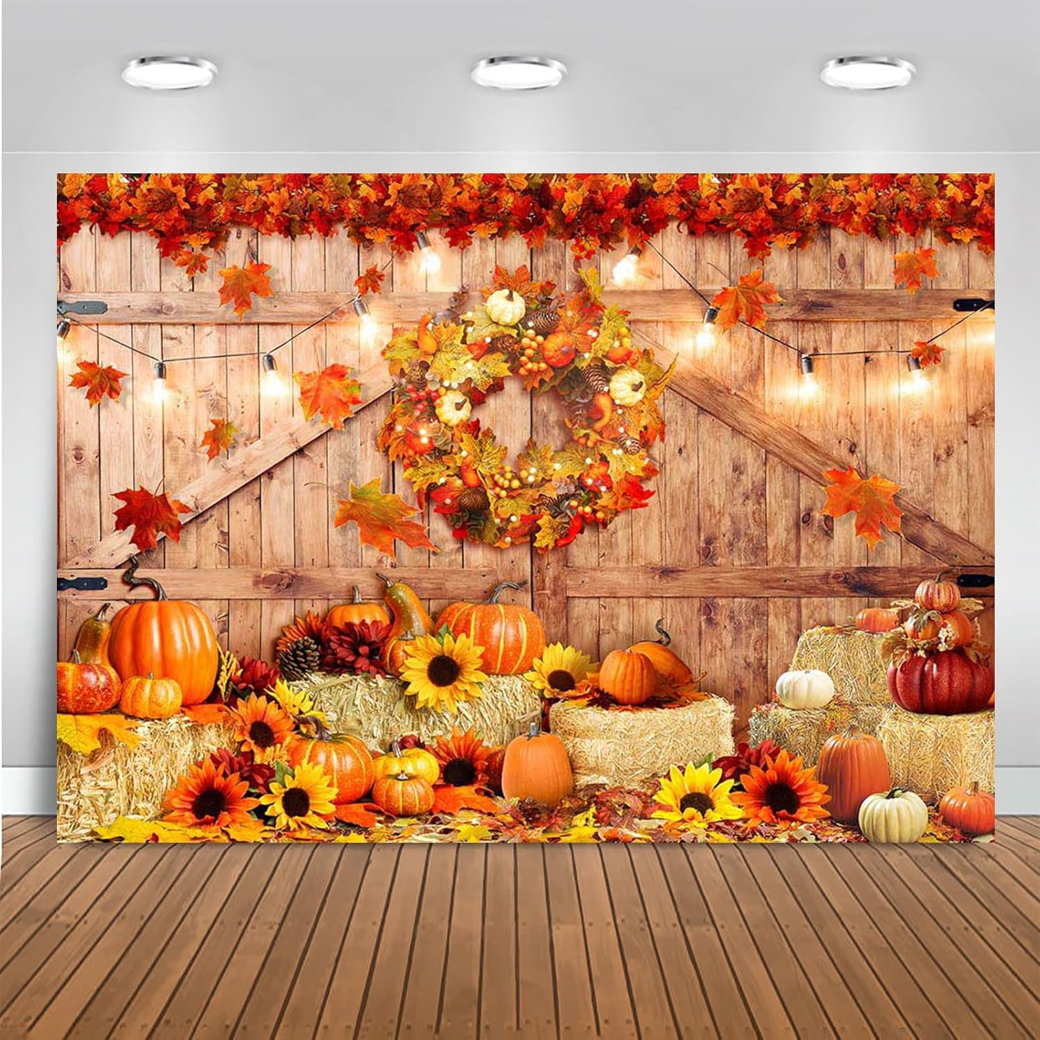 Thanksgiving Backdrop Pumpkin Fall Harvest Wooden Barn Door Jesus Party ...