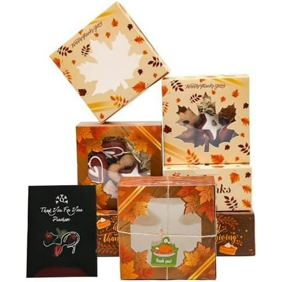 Thanksgiving Bakery Box with Window 36packs 6x6x3 Leaves Cookie Boxes ...