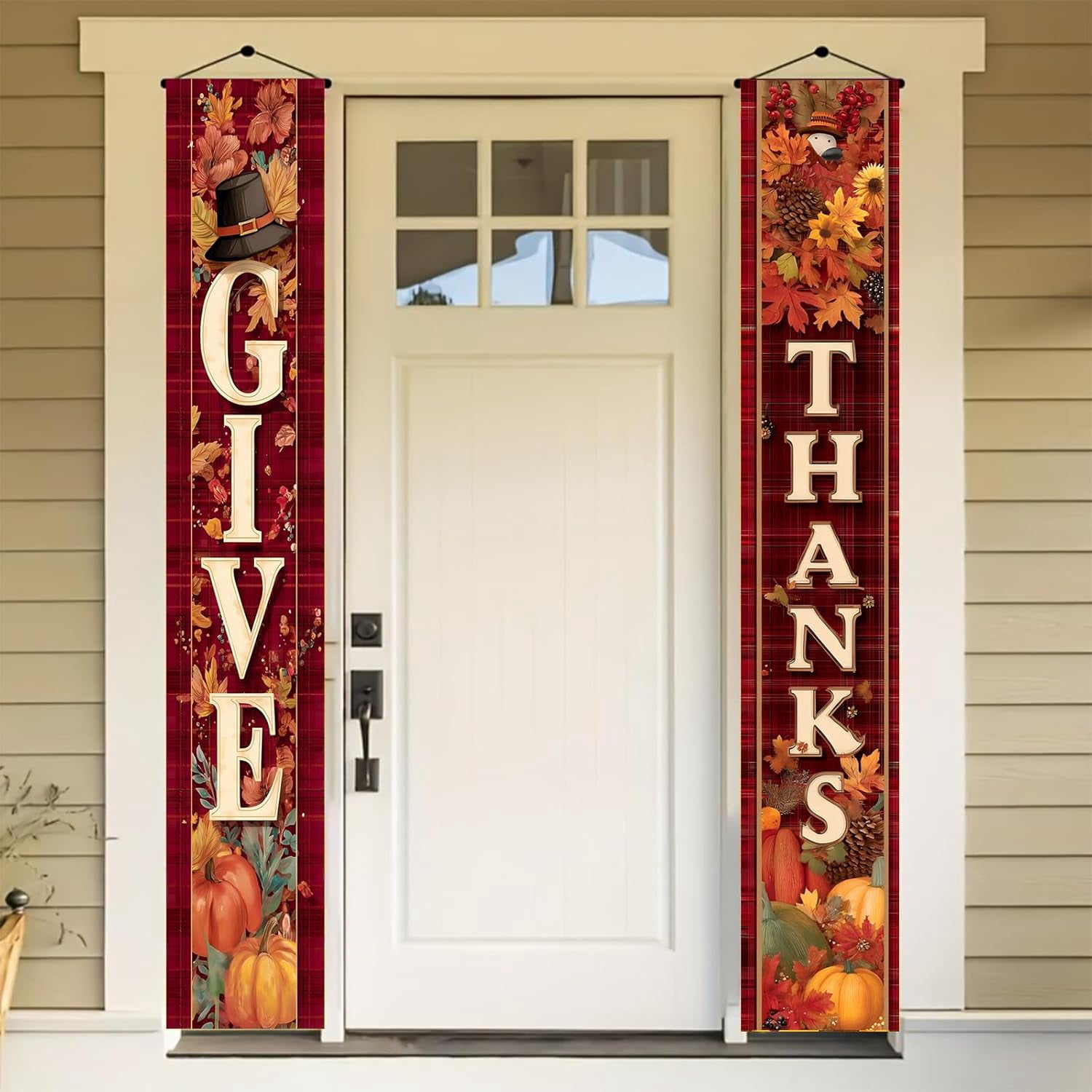 Thanksgiving Banner Give Thanks Vertical Porch Banner 12x72Inch Harvest ...