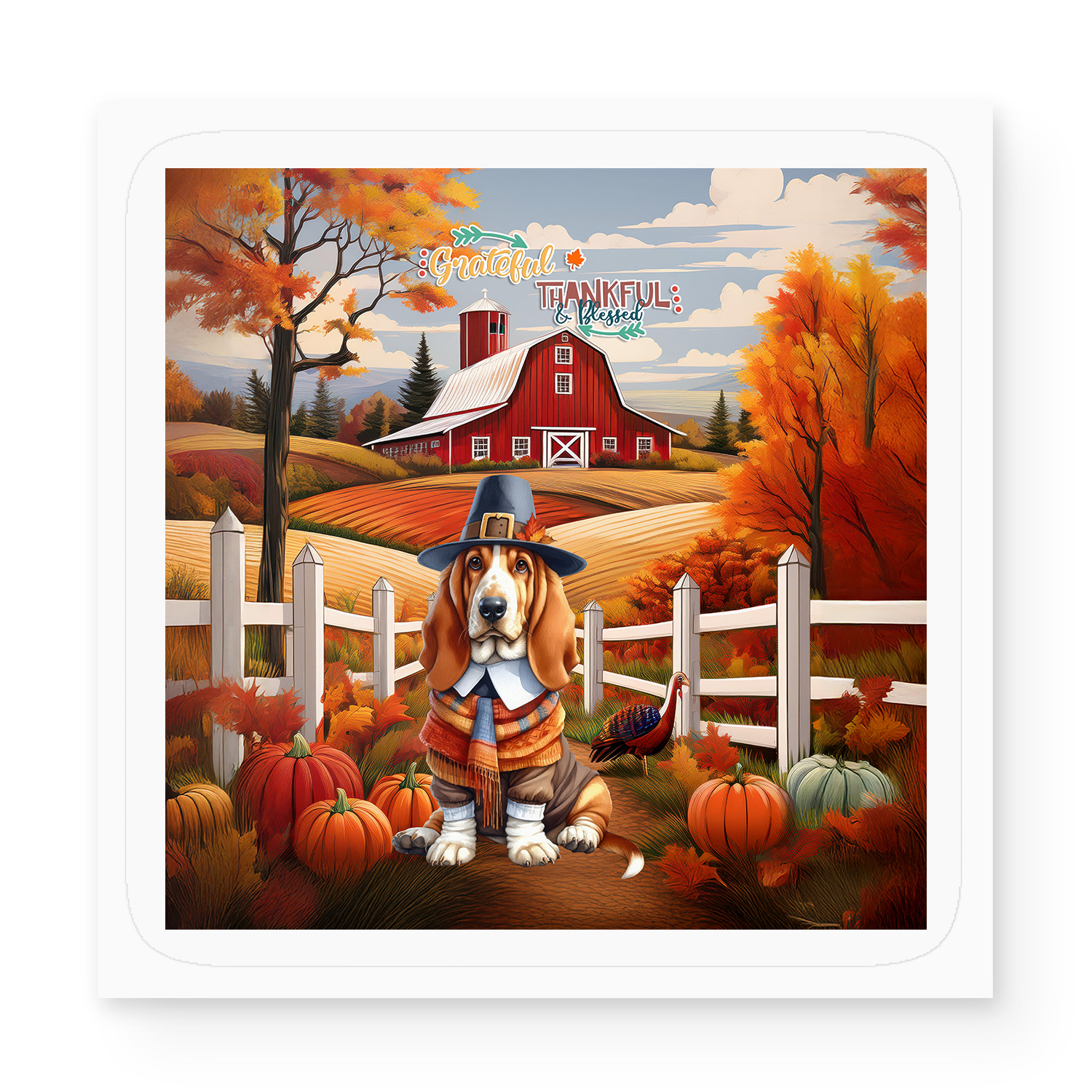 Thanksgiving Basset Hound Pilgrim Grateful, Thankful, Blessed Fall ...