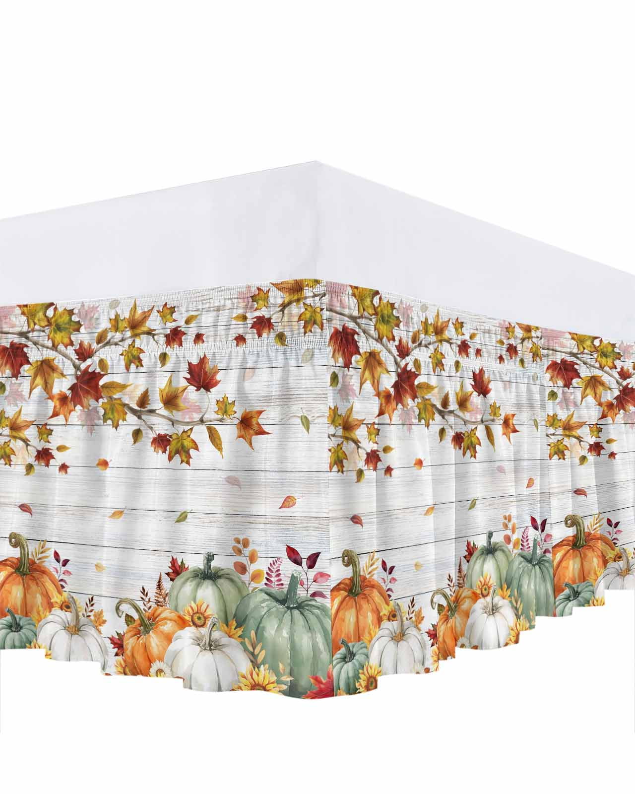 Thanksgiving Bed Skirt Queen Size 18 Inch Drop, Pumpkin Sunflower Fall ...