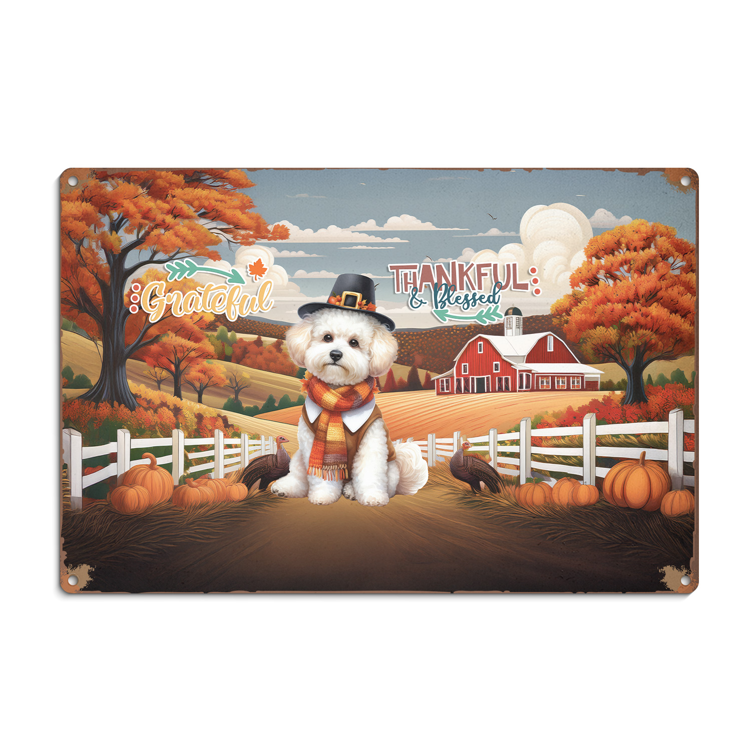 Thanksgiving Bichon Frise Pilgrim Grateful, Thankful, Blessed Fall ...
