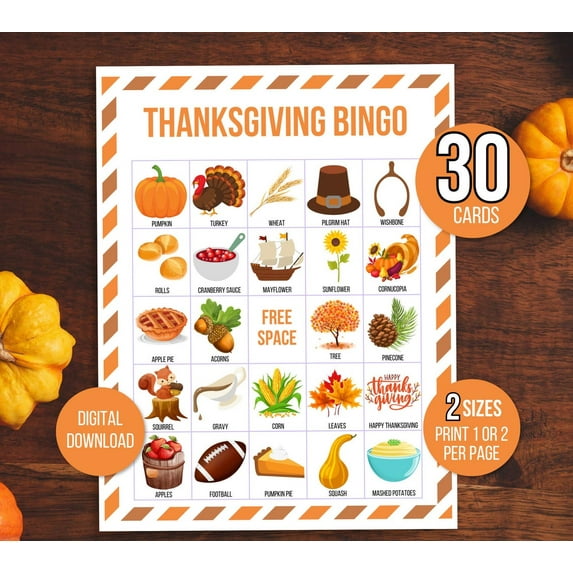 Thanksgiving Bingo, 30 Printable Bingo Cards, Thanksgiving Classroom ...