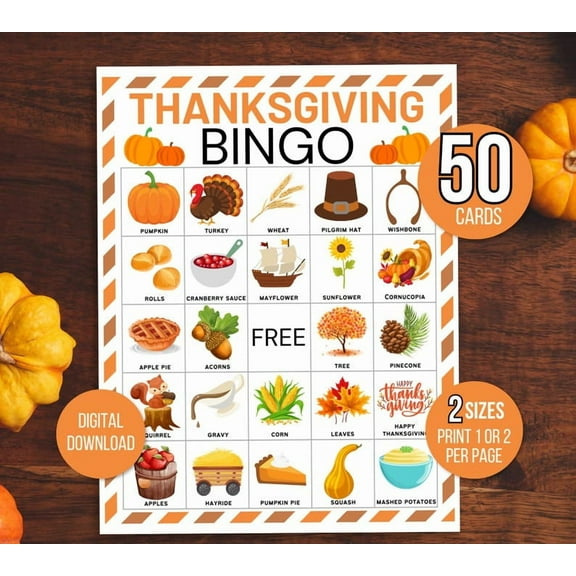 Bingo Game Thanksgiving Games for Kids 24 Players Bingo Cards for ...