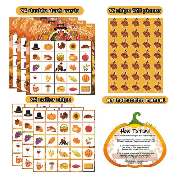 Thanksgiving Bingo Game Cards For Kids Family Activities, Party Card ...
