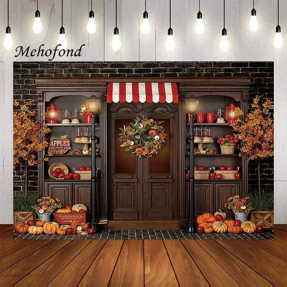 Thanksgiving Brick Wall Autumn Fall Pumpkin Shop Maple Leaves Kid ...