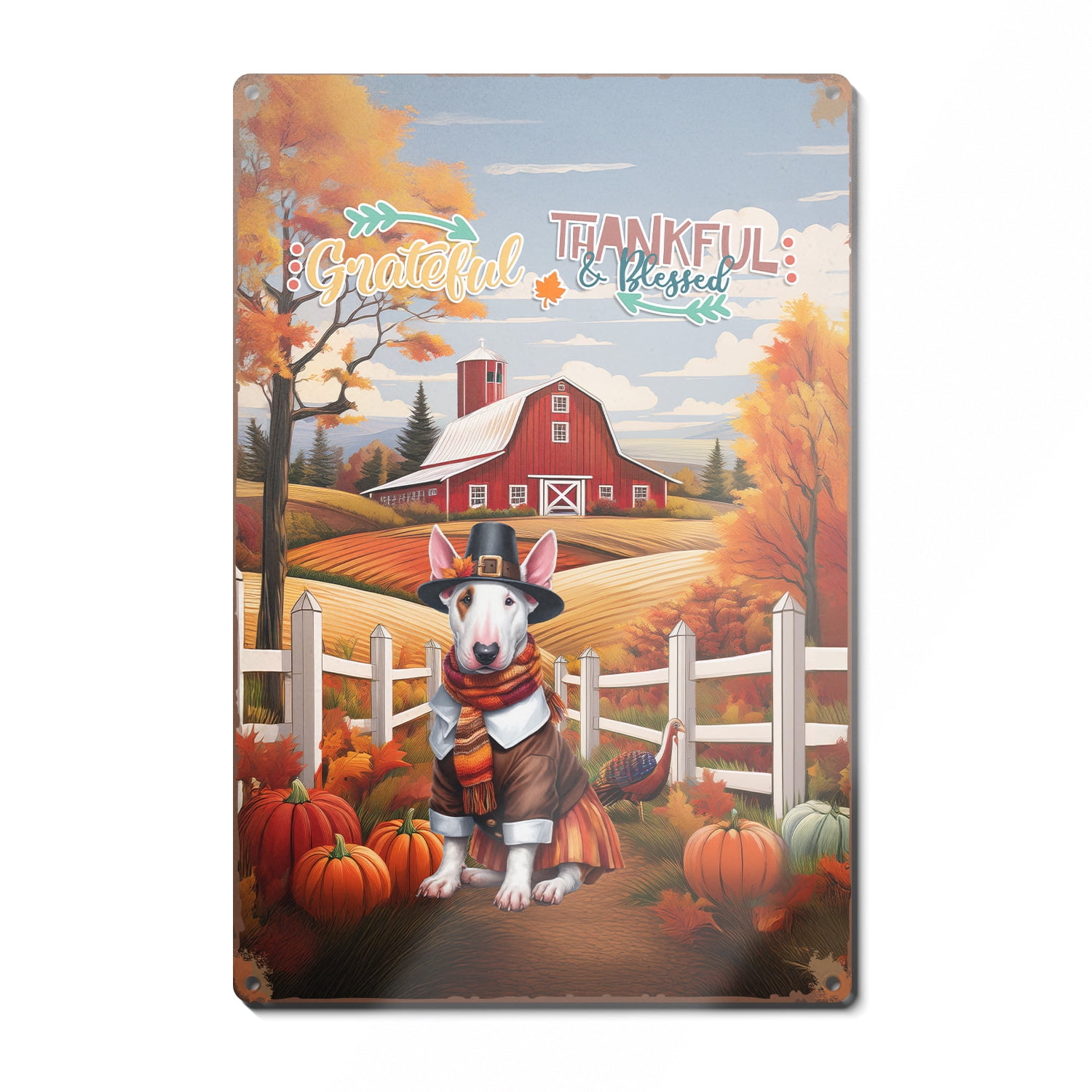 Thanksgiving Bull Terrier Pilgrim Grateful, Thankful, Blessed Fall ...