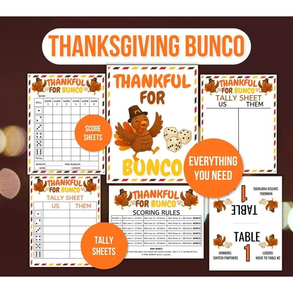 Thanksgiving Bunco Score Sheet – Fall Bunco Party Game, Scorecards ...