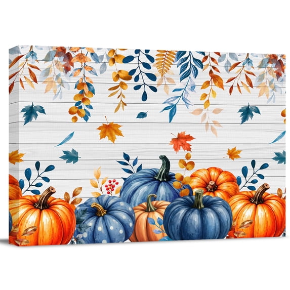 Thanksgiving Canvas Print Wall Art, Fall Country Orange Blue Pumpkin ...