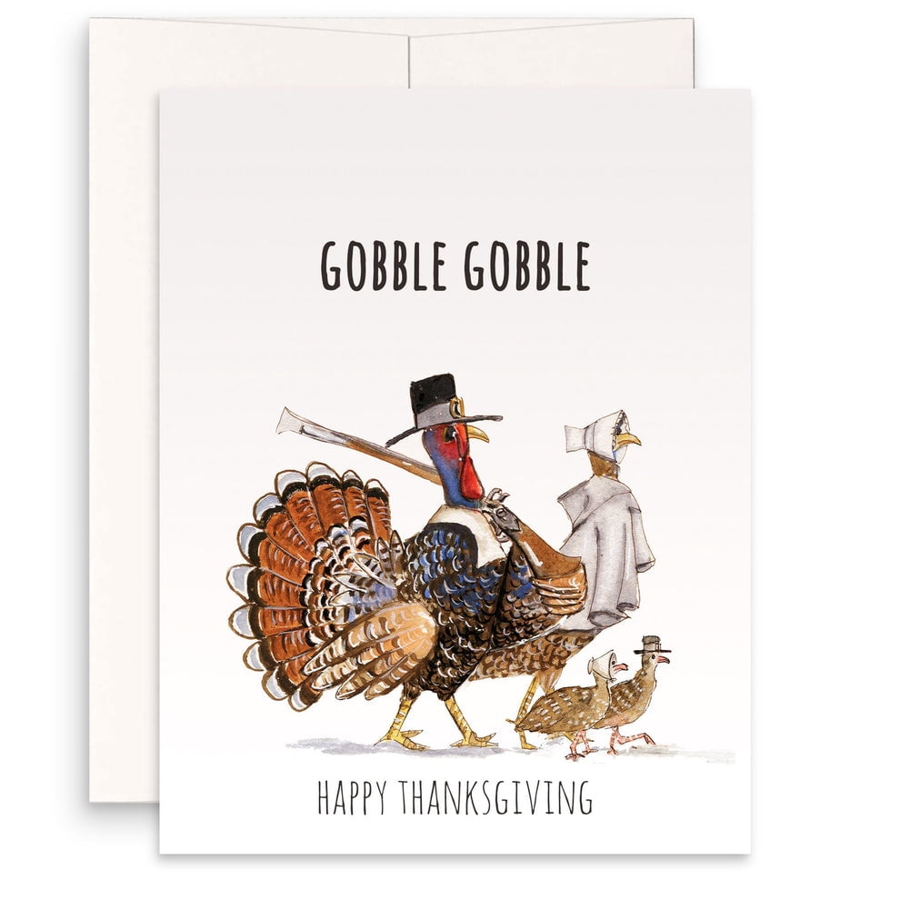 Thanksgiving Card Featuring Humorous Turkey Illustration - "Gobble ...