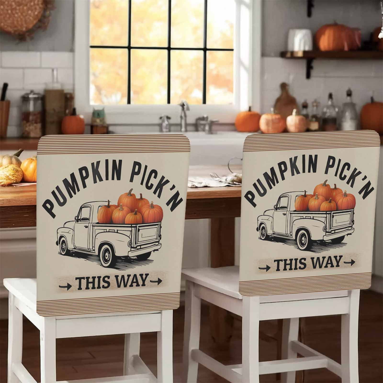 Thanksgiving Chair Covers Set of 1 Letter Pumpkin Pick'n Truck Pumpkin ...