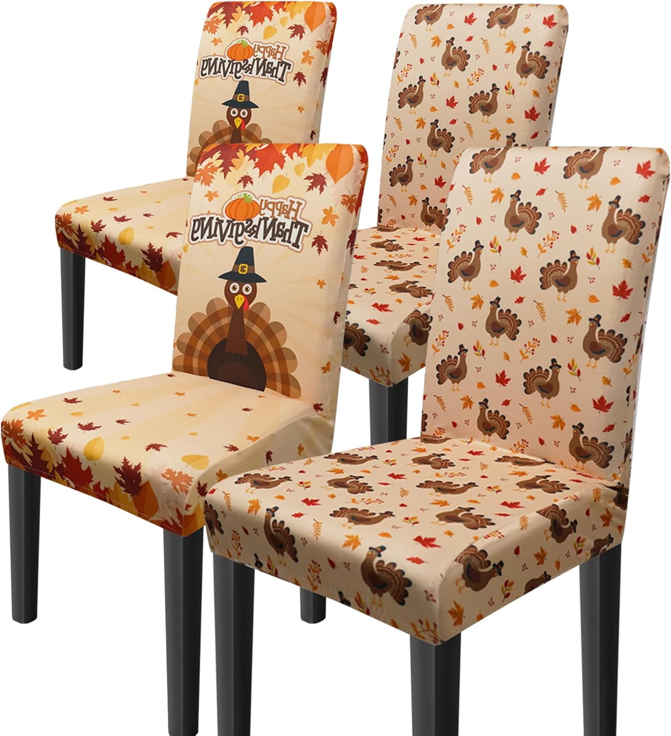 Thanksgiving Chair Covers Set of 4 Fall Turkey Dining Chair Covers for ...