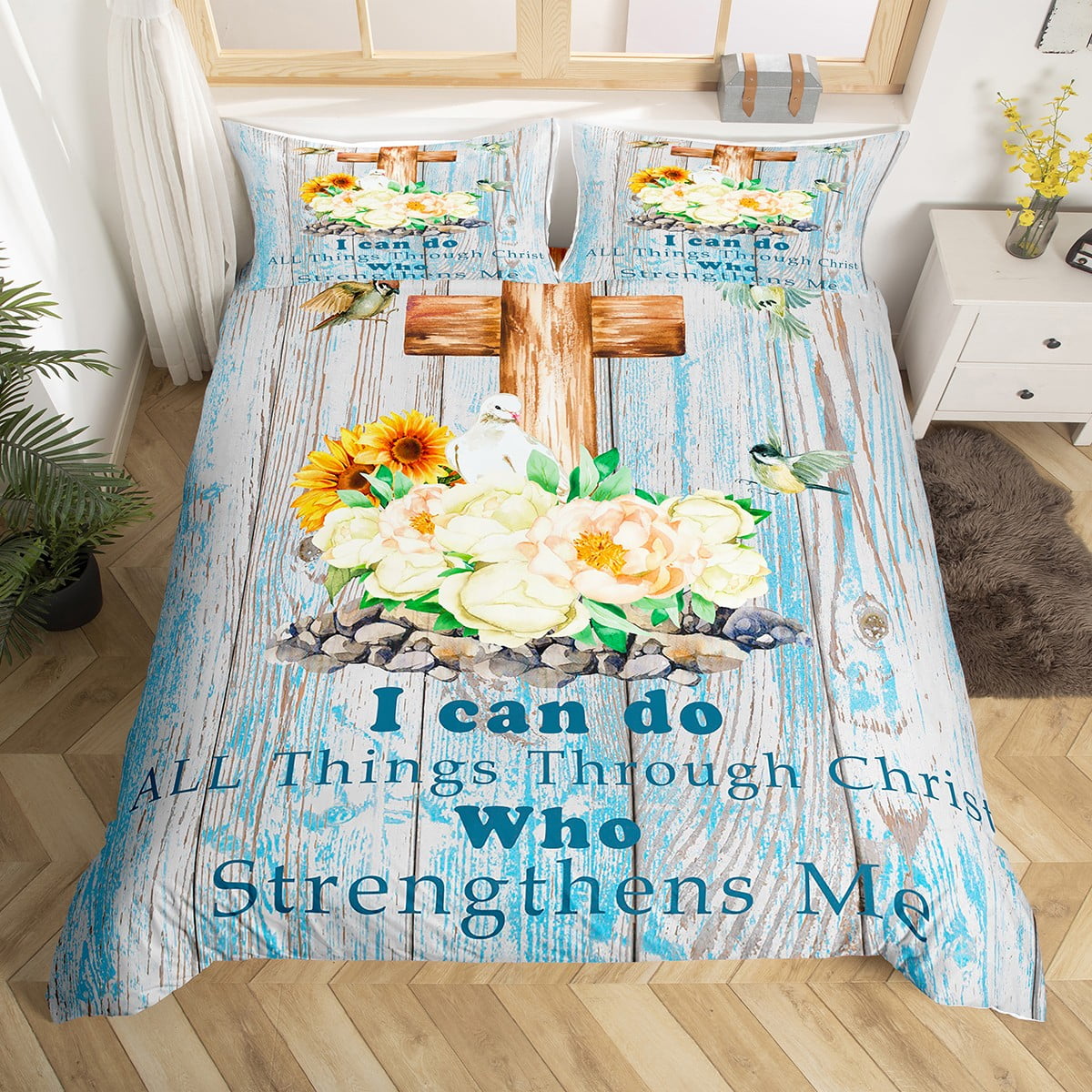 Thanksgiving Comforter Cover Cross Theme for Devout Christian, Pure ...