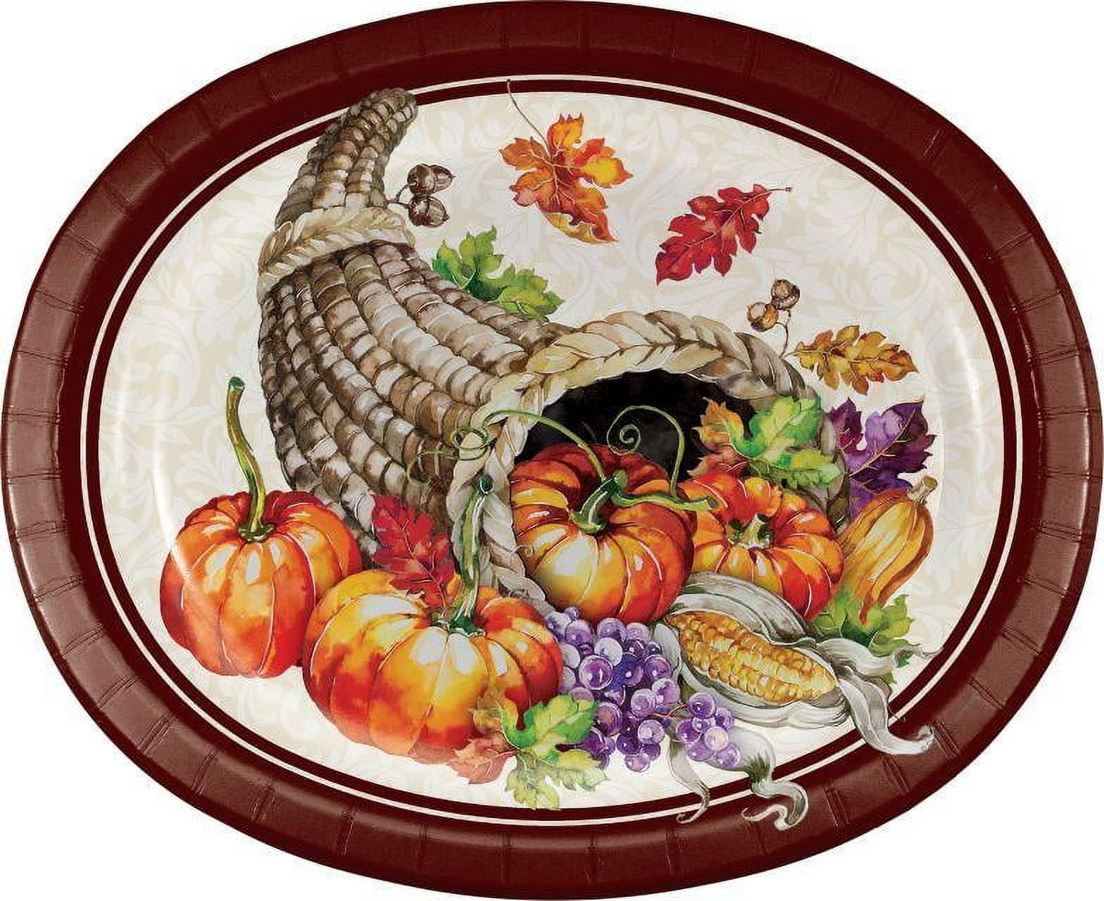 Thanksgiving Cornucopia 8 Ct 10 x 12" Oval Banquet Platters Plates ...