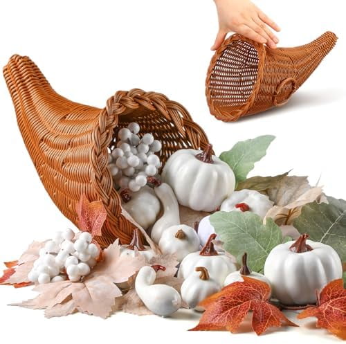 Thanksgiving Cornucopia Basket Set Fall Table Centerpieces 13.78 ...