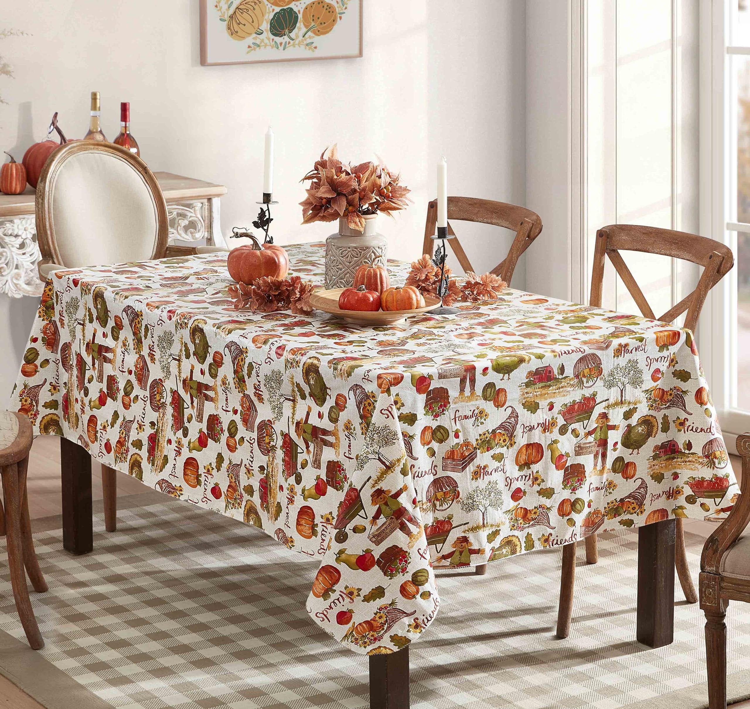 Thanksgiving Country Pumpkin Farm Rectangle Vinyl Tablecloth with ...