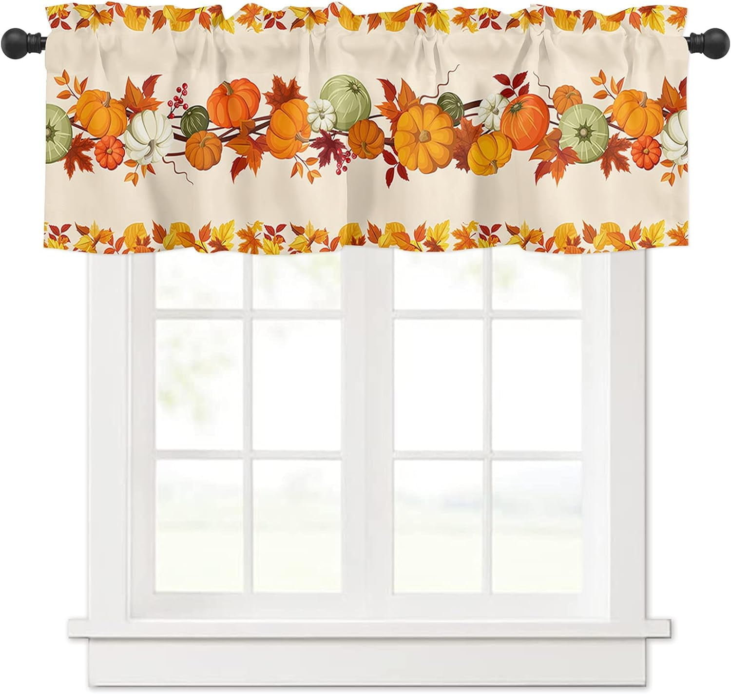 Thanksgiving Curtain Valance, Fall Pumpkin Maple Leaves Pattern Short ...