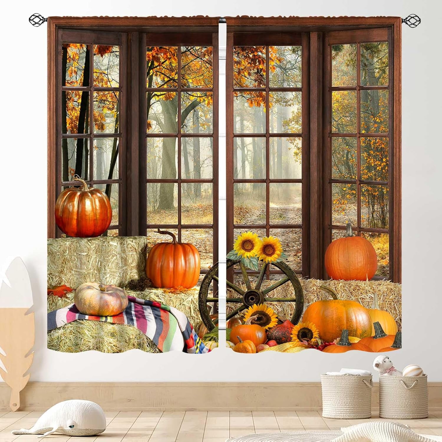 Thanksgiving Curtains, Fall Autumn Fair Fantasy Forest Landscape ...