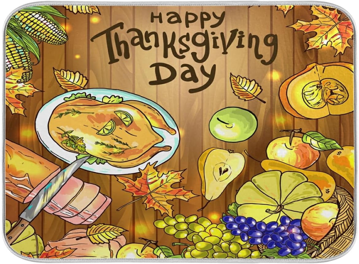Thanksgiving Day Food Dish Drying Mat, Absorbent Dish Drying Mat for ...