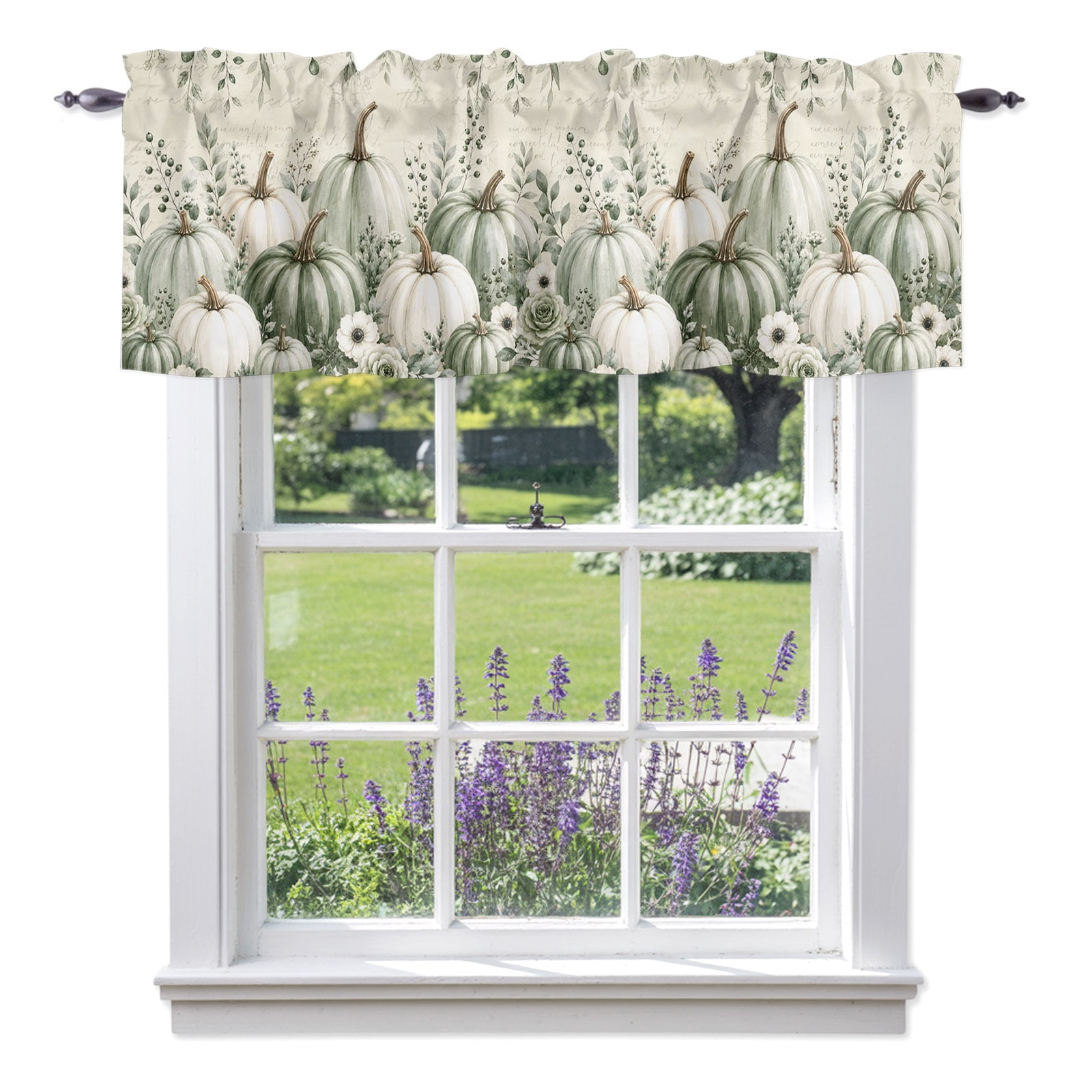 Thanksgiving Day Leaf Valances for Windows, Vintage Farm Green White ...