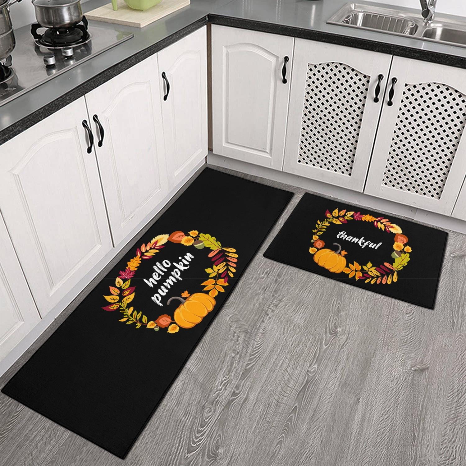 Thanksgiving Decor Kitchen Mat and Rug Set Halloween Pumpkin Kitchen ...