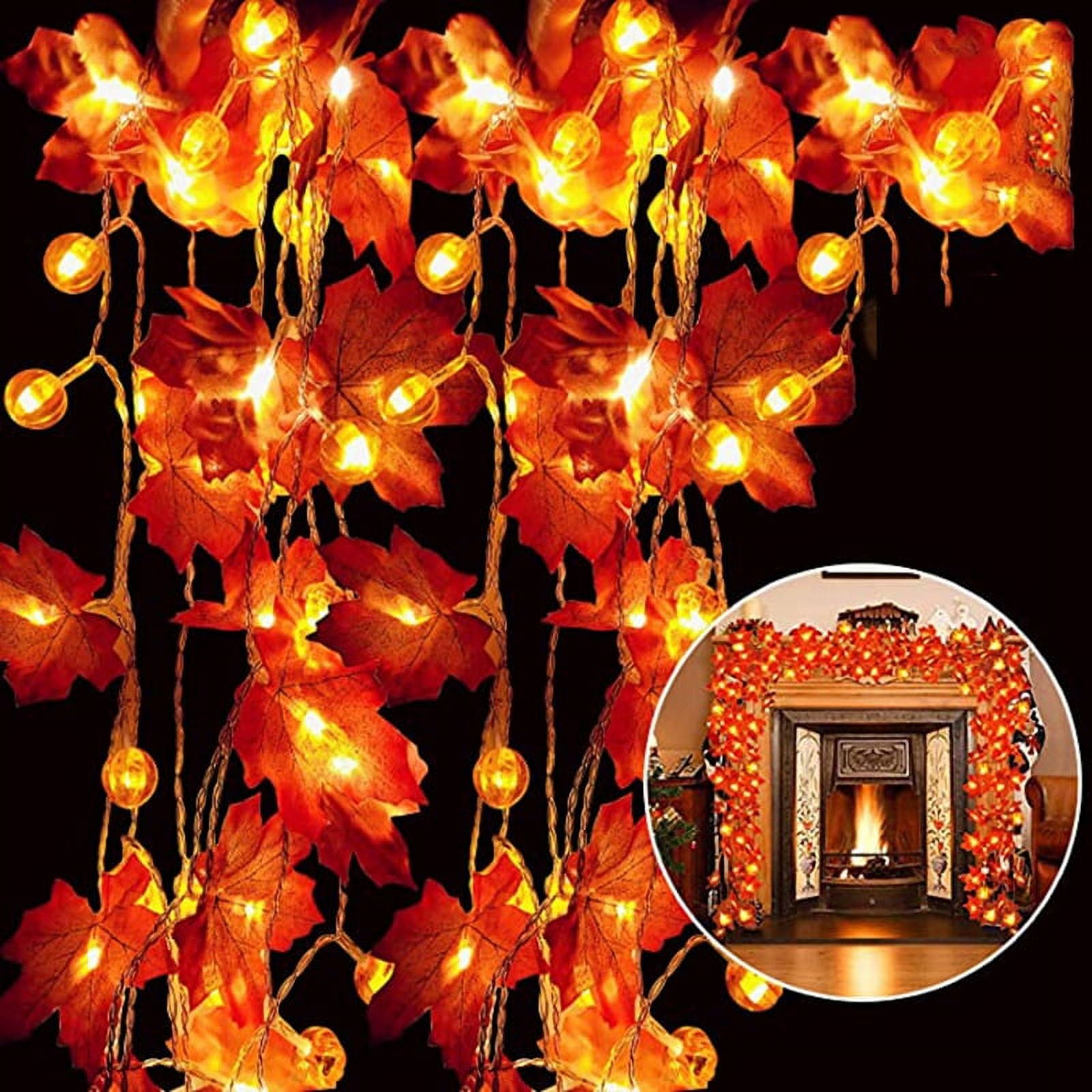 Pumpkin Maple Leaf Garland Lights, Thanksgiving Decor, Indoor Outdoor ...