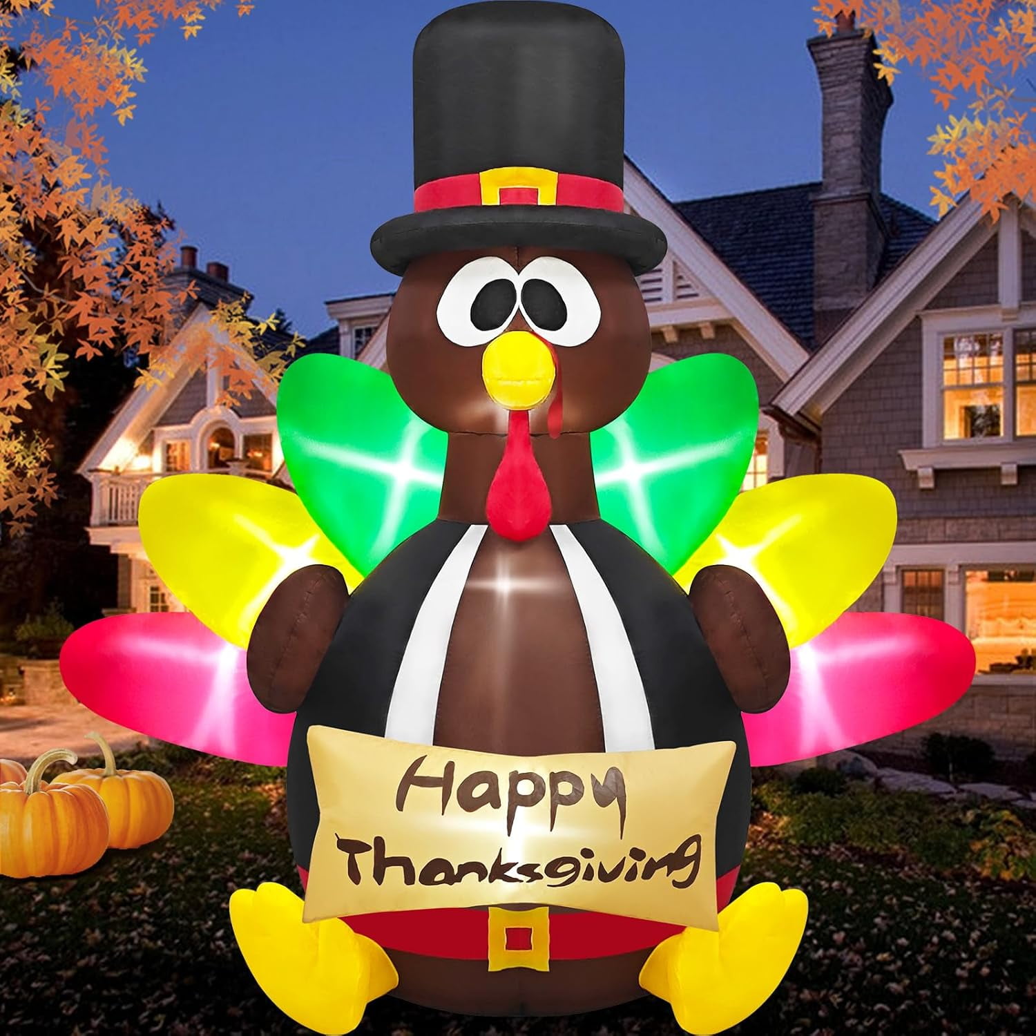 Thanksgiving Decorations 6 Ft Inflatable Turkey, LED Light Up Turkey ...