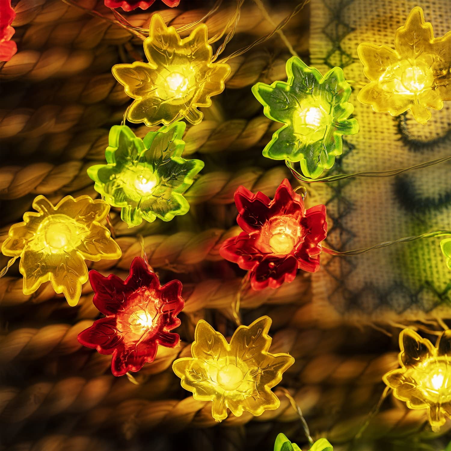 Thanksgiving Decorations Maple Leaves String Lights with Remote 10ft ...