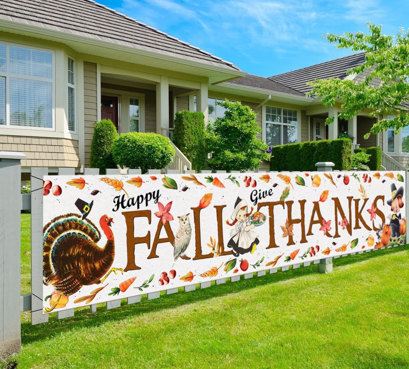Thanksgiving Decorations Outdoor Happy Fall Thanks Banner Vintage Maple ...