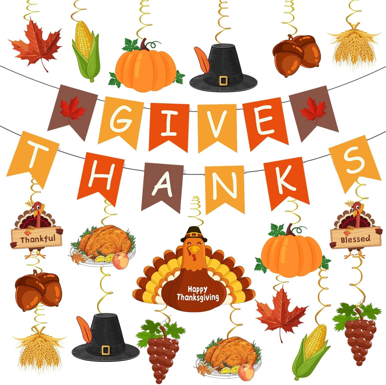 Thanksgiving Decorations, Pre-Assembled GIVE THANKS Banner and Hanging ...