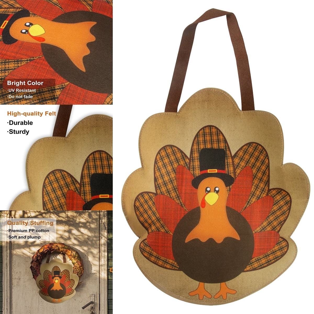 Thanksgiving Decorations Turkey Felt Door Hanger Turkey Door Wreath ...
