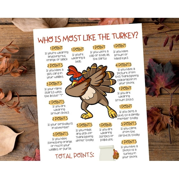 Thanksgiving Dinner Table Game, Printable Family Activity, Who is Most ...