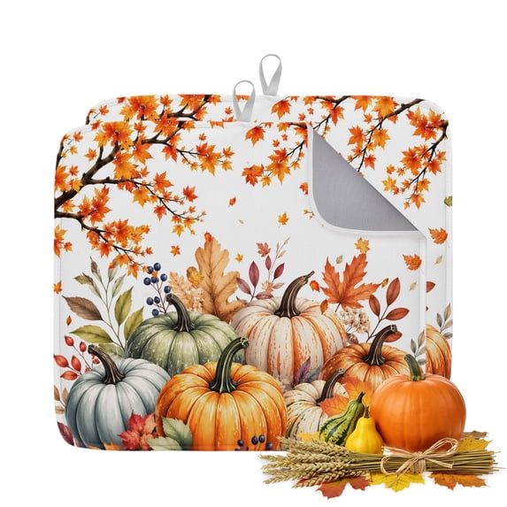 Thanksgiving Dish Drying Mat 16x18 inch Fall Harvest Orange Pumpkin ...